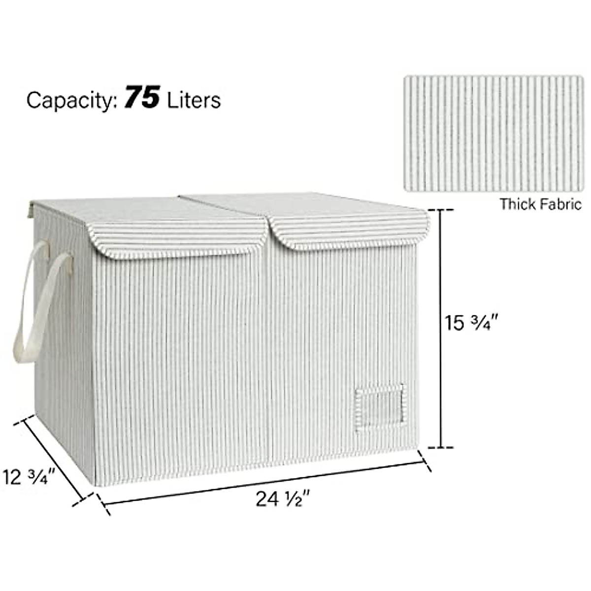 StorageWorks Storage Bin with Flip-Top Lids, Collapsible Storage Box, Gray and White Stripes, 24 ¾"L x 13" W x 16" H