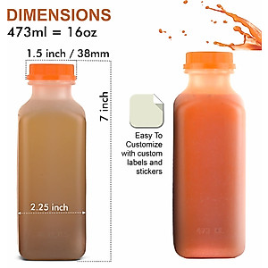Empty Plastic Juice Bottles with Tamper Evident Caps 16 OZ - Smoothie Bottles - Ideal for Juices, Milk, Smoothies, Picnic's and even Meal Prep by EcoQuality Juice Containers (16 Ounce) (5)