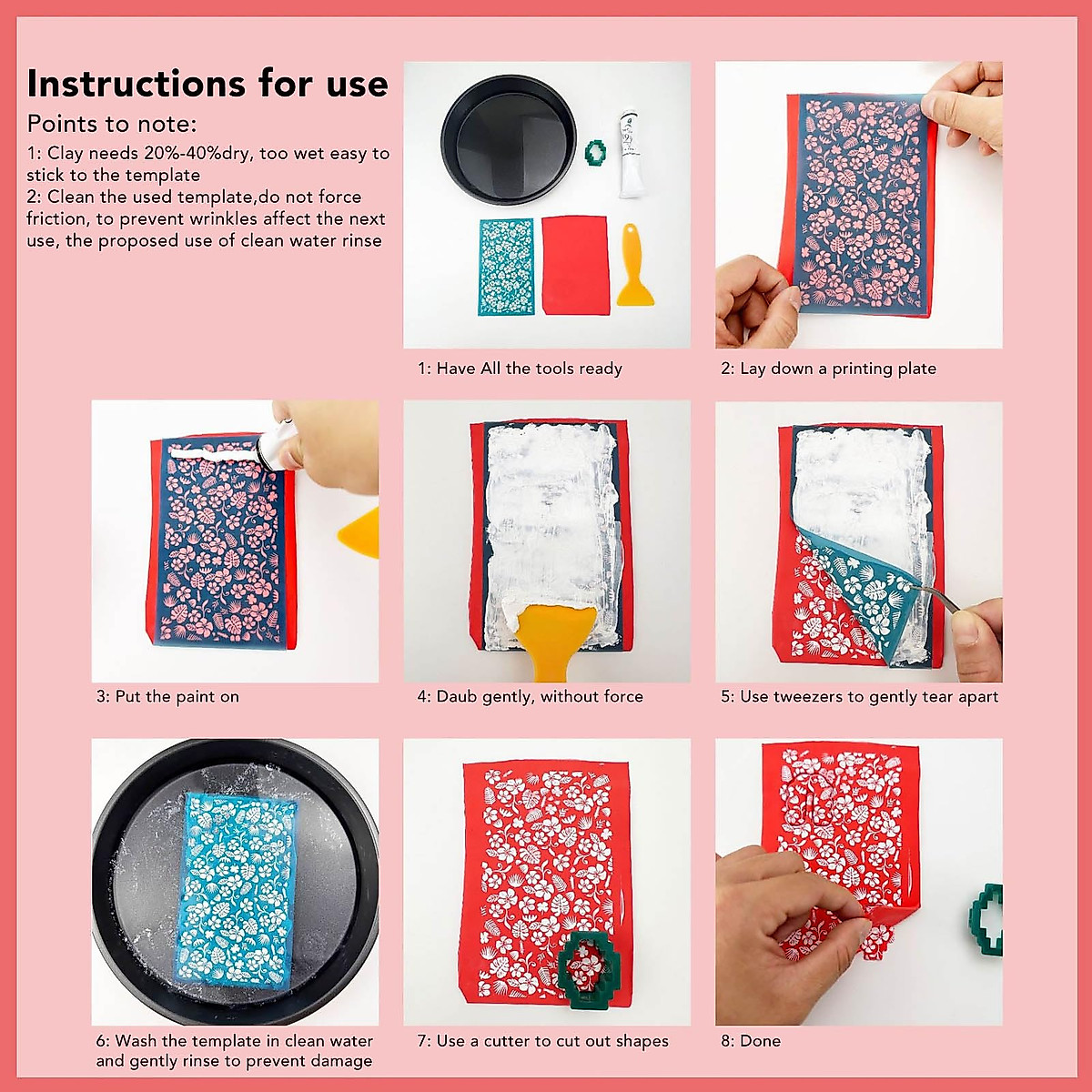 Screen Printing Kit, Reusable DIY Practical Skill Exercises Build Imagination Polymer Clay Silk Screen Stencils for Home Decoration (201, 207, 224)