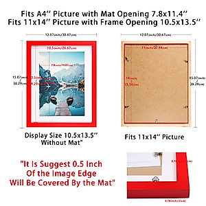 BOJIN 11x14 Picture Frames Red, Solid Wood Display Picture A4 with Mat or 11x14 Without Mat, Wall Hanging Decoration Photo Frame