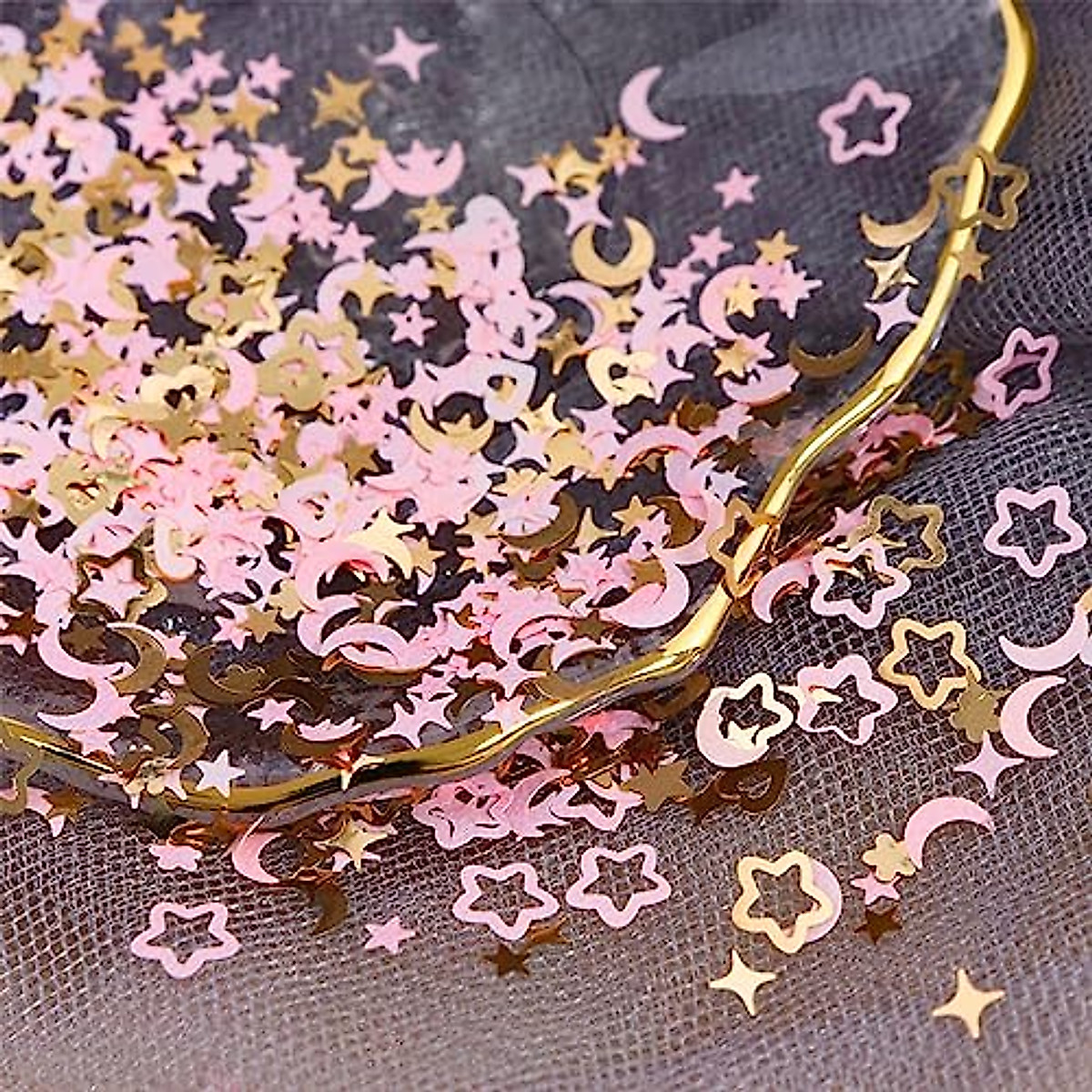 KACHIMOO KACHIMOO Nail Glitter Sequins,12 Grids Gold Pink Nail Glitter Flakes 3D Cherry Blossoms Moon Star Nail Sequin Flakes Heart Nail Charm Nail Accessories for Nail Art Decoration