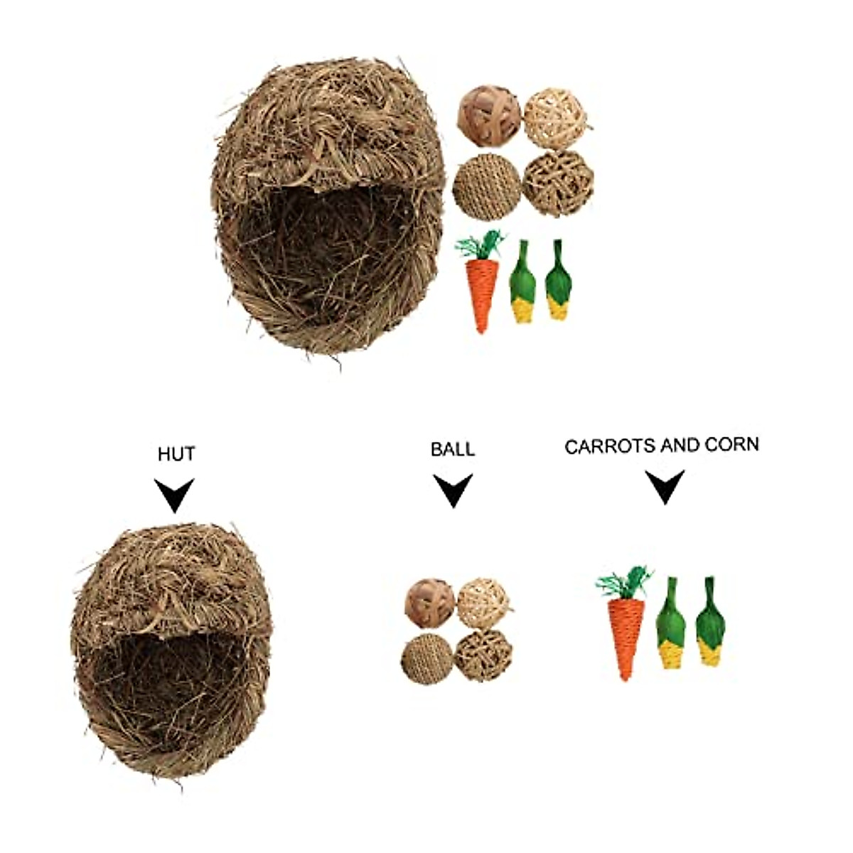 balacoo 1set Rabbit Bed Hut Bunny Mat House Sleeping Pet Hamsters Woven Hideaway for Grass Chew Natural Toys Pigs Bedding Small Chinchilla Ball Straw Playhouse Hand-Woven with Nest Guinea