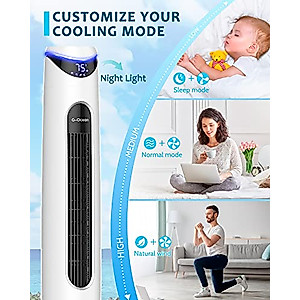 Evaporative Cooler - 46" Swamp Cooler with Remote, G-Ocean Air Cooler Fan with Night Light, 8H Timer, Oscillating, 3 Modes, 3 Speeds, 2 Ice Packs, Portable Air Conditioner for Home/Office/Outdoor