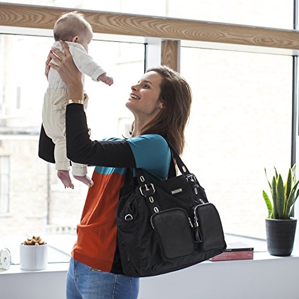 Storksak Alexa Luxe Leather Shoulder Bag Diaper Bag, Black