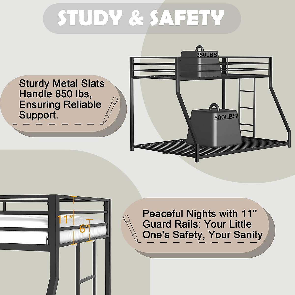 Twin Over Full Bunk Bed - LifeSky Metal Bunkbeds Full Bottom Low Profile Removable Side Ladder Black