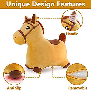 iPlay, iLearn Bouncy Pals Hopping Horse, Toddler Girl Boy Inflatable Bouncing Animal Hopper Toy, Outdoor Indoor Plush Ride on Bouncer, Baby Birthday Gift 18 Month 2 3 4 Year Old Kid - Horse