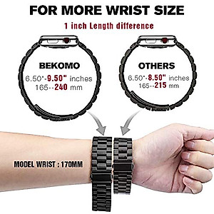 Bekomo Compatible with Apple Watch Band 49mm 44mm 45mm 42mm 40mm 38mm 41mm, Stainless Steel Metal XL large iWatch Bands with 2 Pack Tempered Glass Screen Case for Series Ultra 8/7/6/5/4/3/2/1/SE for Men Black