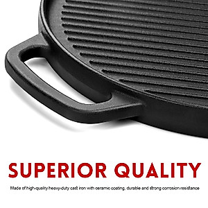 GGC Cast Iron Reversible Griddle, 12 inch Griddle Pan for Stove Tops, Gas Grills and Outdoor Cooking, Double-sided Griddle Plate with Baking Flat and Ribbed