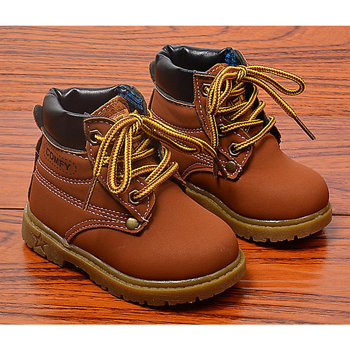 Happy Cherry Baby Suede Leather Boots Hiking Lace Up Ankle Shoes Plush Boots Fashion Thick Flat Boots Brown Size 28 Toddler