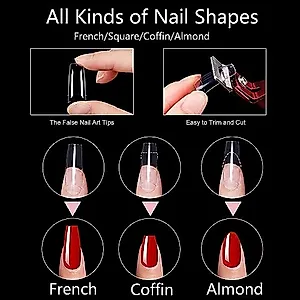 GoLashFun 500PCS French Nail Tips Half Cover,CLear Lady French Style Acrylic Half Square False Nail Art Tips 10 Sizes Artificial Fake Nails for Nail Manicure Salon
