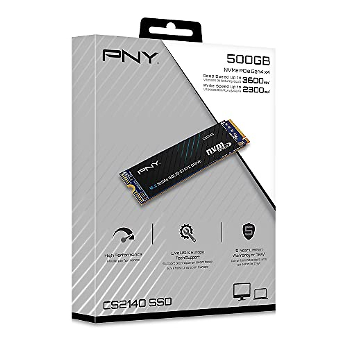 PNY CS2140 500GB M.2 NVMe Gen4 x4 Internal Solid State Drive (SSD) - M280CS2140-500-RB