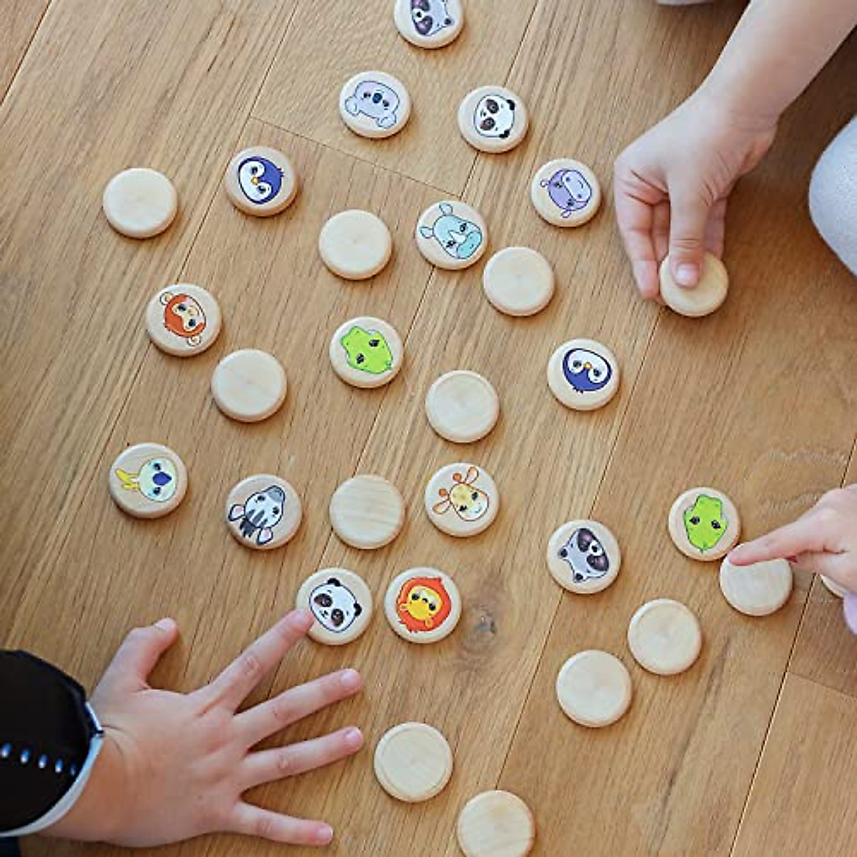 Ulanik Wild Animals Matching Memory Game for Toddlers Age 3 + Year Old Preschool Wooden Board Games for Kids 4-8 Learning & Education Toys — 30 Chips, 1.57 in