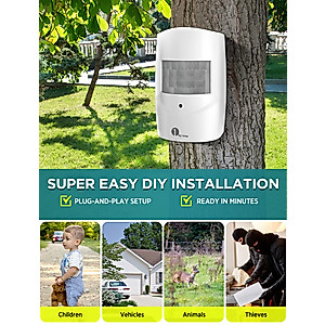 1byone Driveway Alarm, Home Security Alert System with 36 Melodies, 1 Plug-in Receiver and 2 Weatherproof PIR Motion Detector, 1000ft Wireless Transmission Range and 24ft PIR Detection Range