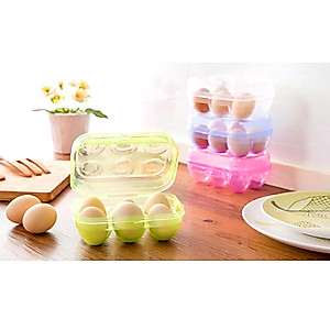 YOHA Clear Egg Storage Box Delicate 6 Girds Egg Dispenser Holder Case Refrigerator Crisper Camping Picnic Travel Portable Egg Carriage,Blue+Clear 10pcs Set
