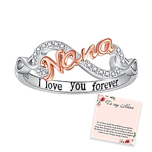 925 Sterling Silver Mom Nana Sister Daughter Bestie Ring for Women I Love You Forever Mothers Day Christmas Birthday Rings Jewelry Gifts (Nana, 10)