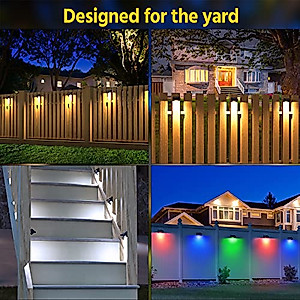 NIORSUN Solar Fence Lights Warm White/Cool White/RGB Solid Color Glow Mode, 6 Pack Solar Outdoor IP65 Waterproof Backyard Wall Light for Deck Step Yard Patio Garden