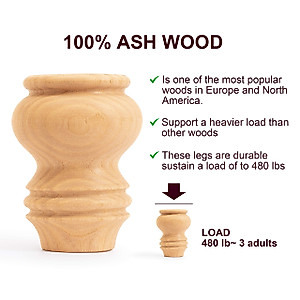 decorluxes Wood Legs for Furniture Set of 4 Kallax Legs Short Table Legs Coffee Table Legs Dresser Legs Set of 4 Bun Feet Gold Natural Woden Things (3 in with Mounting Plates)