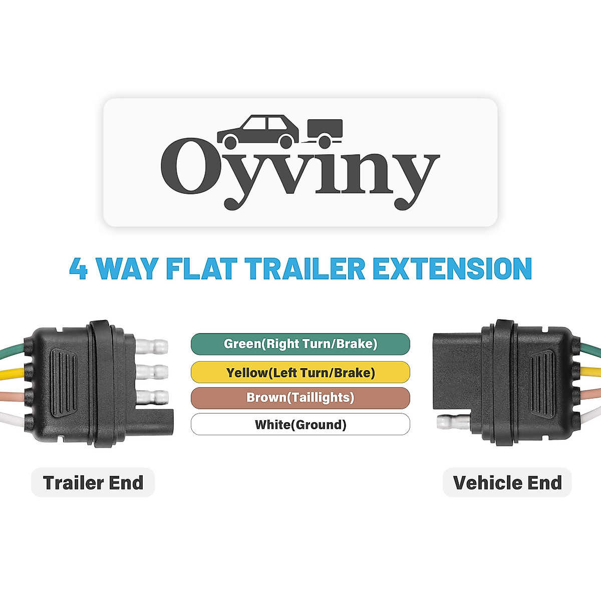 Oyviny 4 Pin Flat Trailer Extension 12 inch, Vehicle-Side and Trailer-Side 4 Way Connector with Rubber Dust Cover 16 AWG Pure Copper Wire Loom Tubing Protection, 4 Flat Trailer Wire Extension