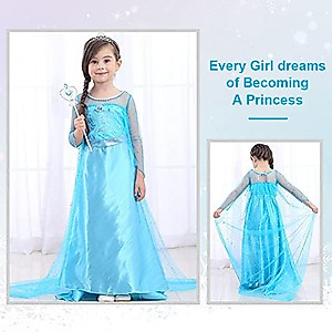 URAQT Princess Dress Costume for Girls Princess Costume Fancy Dress Up for Christmas Birthday Party Queen Cosplay with Crown Wand