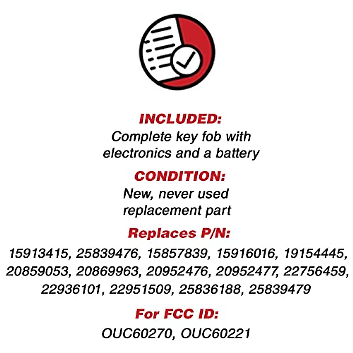 KeylessOption Keyless Entry Remote Control Car Key Fob Replacement for 15913415 -Red (Pack of 2)