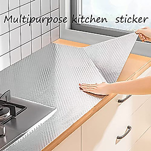 Hailongbay 15.7X196.9 inch Kitchen Oil-Proof Waterproof Stickers, Self Adhesive Kitchen Backsplash Wallpaper Sticker Heat Resistant Aluminum Foil Wall Sticker for Countertop Drawer Liner Shelf Liner, 3D Cube