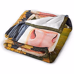 Sunflower Cow Print Flannel Blanket Cute Animal Lightweight Travelling Throw Blanket Super Soft Plush Blankets for Bed Sofa & Gift for Family 50"x60"