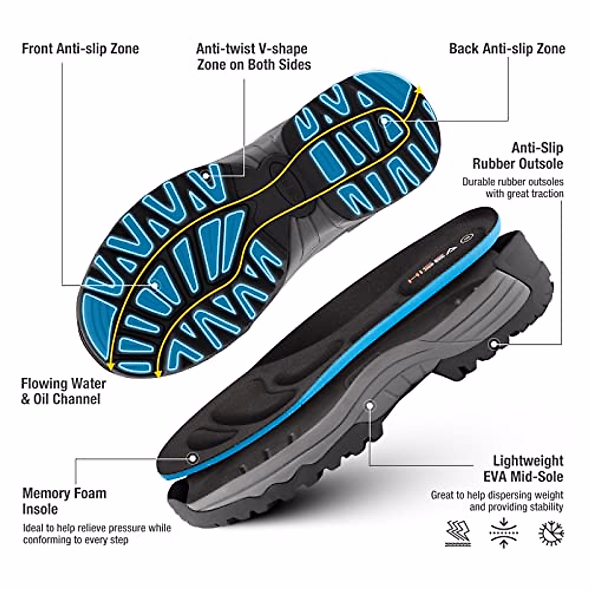 HISEA Rubber Rain Boots for Men, Waterproof Insulated Neoprene Hunting Boots, Durable Anti-Slip Outdoor Mud Boots for Hunting Gardening Farming Fishing Yard Working, Adjustable Calf, Size 6 Black