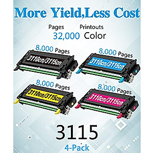 MM MUCH & MORE Compatible Toner Cartridge Replacement for Dell 3115cn 3110cn 3110 3115 | 310-8092 310-8094 310-8096 310-8098 (High Yield, 8000 Pages) 4-Pack