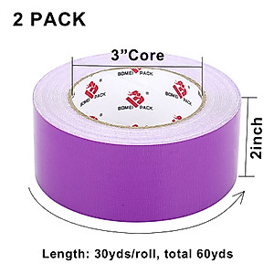 BOMEI PACK 2 Pack Purple Duct Tape Heavy Duty,9 Mil Thickness,2 Inches x 30 Yards,Strong Industrial Strength,Flexible,No Residue,Waterproof and Tear by Hand,Multi-Use for Indoor & Outdoor Repairs