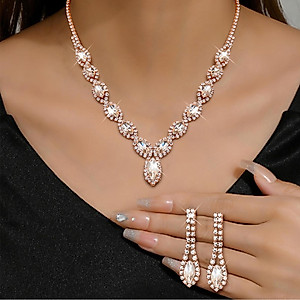 THUNARAZ Sparkled Jewelry Set for Women Silver Rhinestone Necklace Teardrop Dangle Earrings Bracelet for Bride Bridesmaid Crystal Bridal Prom Costume Jewelry Accessories for Wedding Party