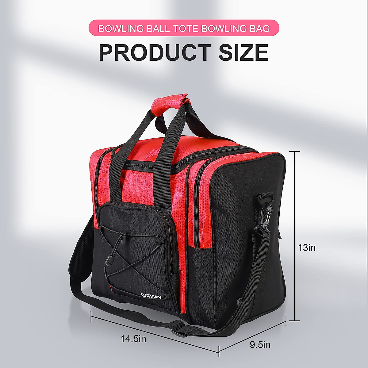 DAFISKY Bowling Ball Bag for Single Ball - Bowling Ball Tote Bag with Padded Ball Holder, 2 Pockets fit Bowling Shoes Up to Mens Size 14 and Accessories(Red)