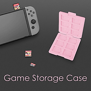 Linkidea Game Card Case Compatible with Nintendo Switch NX /NS, Hard Shell Protective Storage Carrying Box with 12 Card Slots and 12 Micro SD Card Holders (Pink)