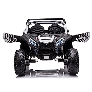 POSTACK Kids Ride On Toy Car 2 Seats Oversize Truck Side by Side 24V 4 Powerful Motor UTV with Remote Electric Spacious Car for Kids Drive Electric Vehicles EVA Rubber Compound Tires, White