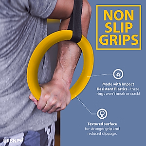 URBNFit Gymnastic Rings - Bodyweight Workout and Strength Training Olympic Non-Slip Rings with Adjustable Straps for Crossfit and at Home Gym Workouts