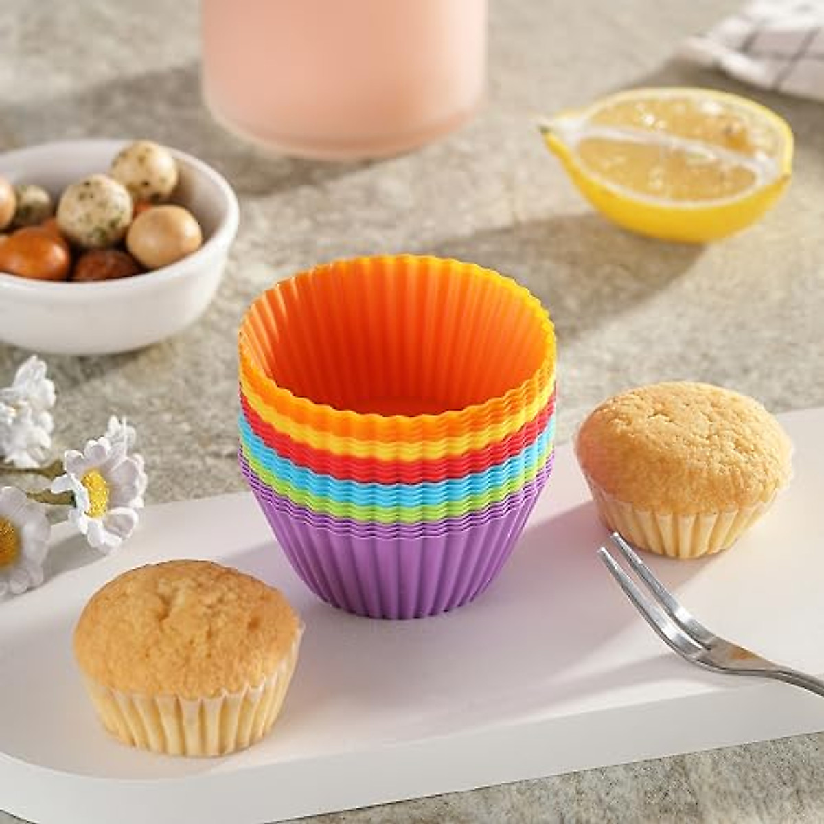 24 PCS Silicone Cupcake Liners, OHOLA Reusable Baking Muffin Cups Liners for Cupcakes, Multicolor, Dishwasher Safe