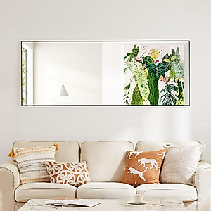 Sweetcrispy Full Length Mirror 64"x21" Full Body Floor Mirror Standing Hanging or Leaning Against Wall, Large Wall Mirror with Stand Aluminum Alloy Thin Frame for Bedroom Cloakroom, Black