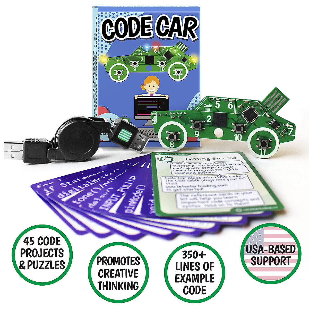 Code Car Kids Coding Toy for Kids 8-12. Boys & Girls Learn Block and Typed C++ Coding with Hands-On Electronics & 40+ Projects Including Custom Horn, Brakelight Beep, and Siren Sounds