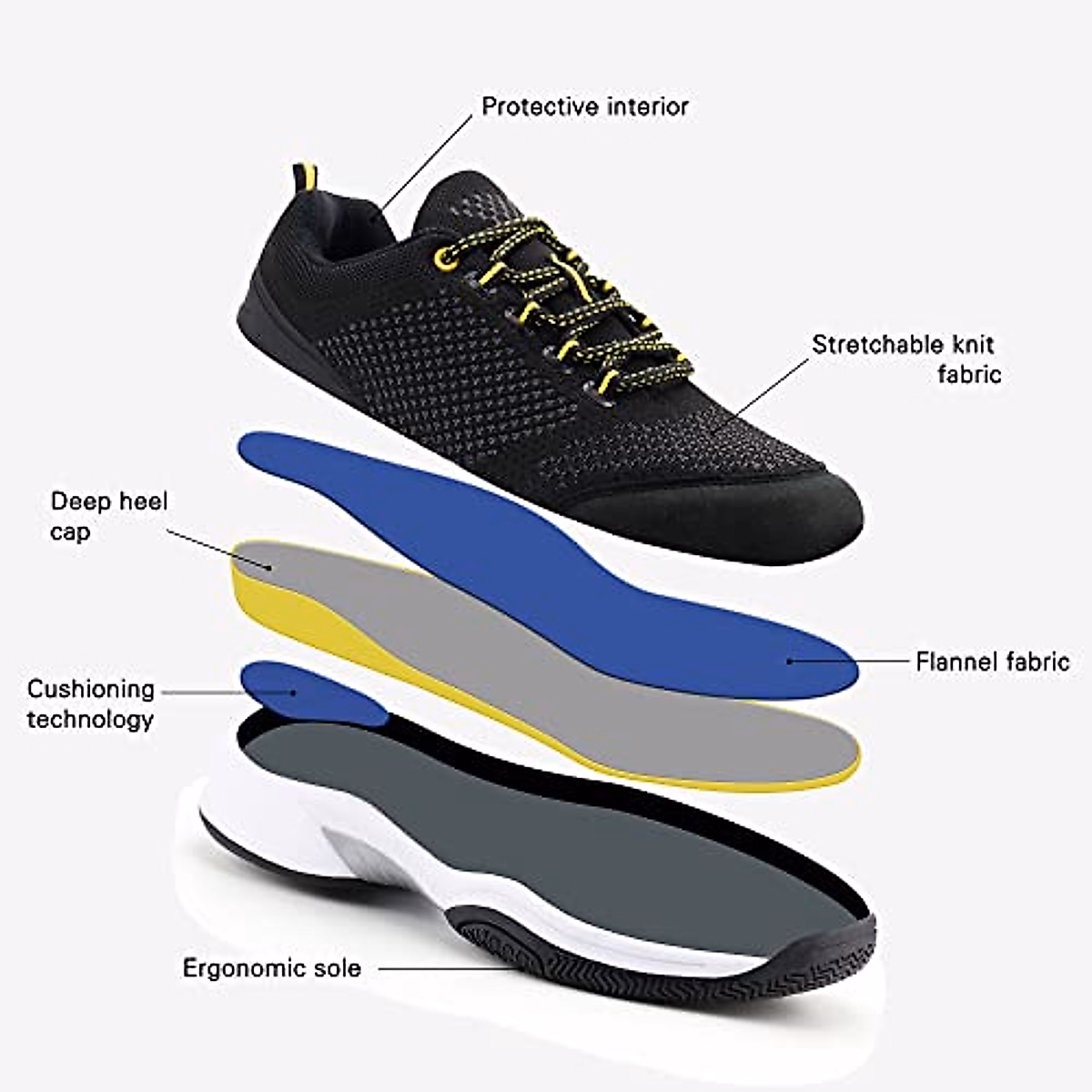 Ortho+rest Men's Orthopedic Shoes Arch Support Sneakers Plantar Fasciitis Walking Shoes (10.5,Black)