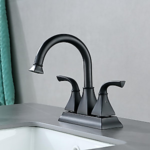 Derengge Centerset Bathroom Faucet, Matte Black Bathroom Sink Faucet, 4 Inch Two Handle Lavatory Faucet with Push up Pop-up Drain,F-4015-MT