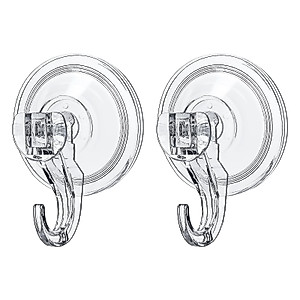 Shang Chiang Suction Hooks 2 Packs, Clear Powerful Push and Lock Vacuum Suction Cup, Multi-Purpose Suction Shower Hooks for Front Door Window Glass Kitchen Towel Loofah Utensils