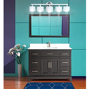 Vanity Art 48 Inch Bathroom Vanity with Sink and Mirror | Carrara Marble Stone top Storage Bathroom Organizer Cabinet with Dovetailed Drawer, Soft Closing Door, Brushed Nickel Handles, VA1048-E