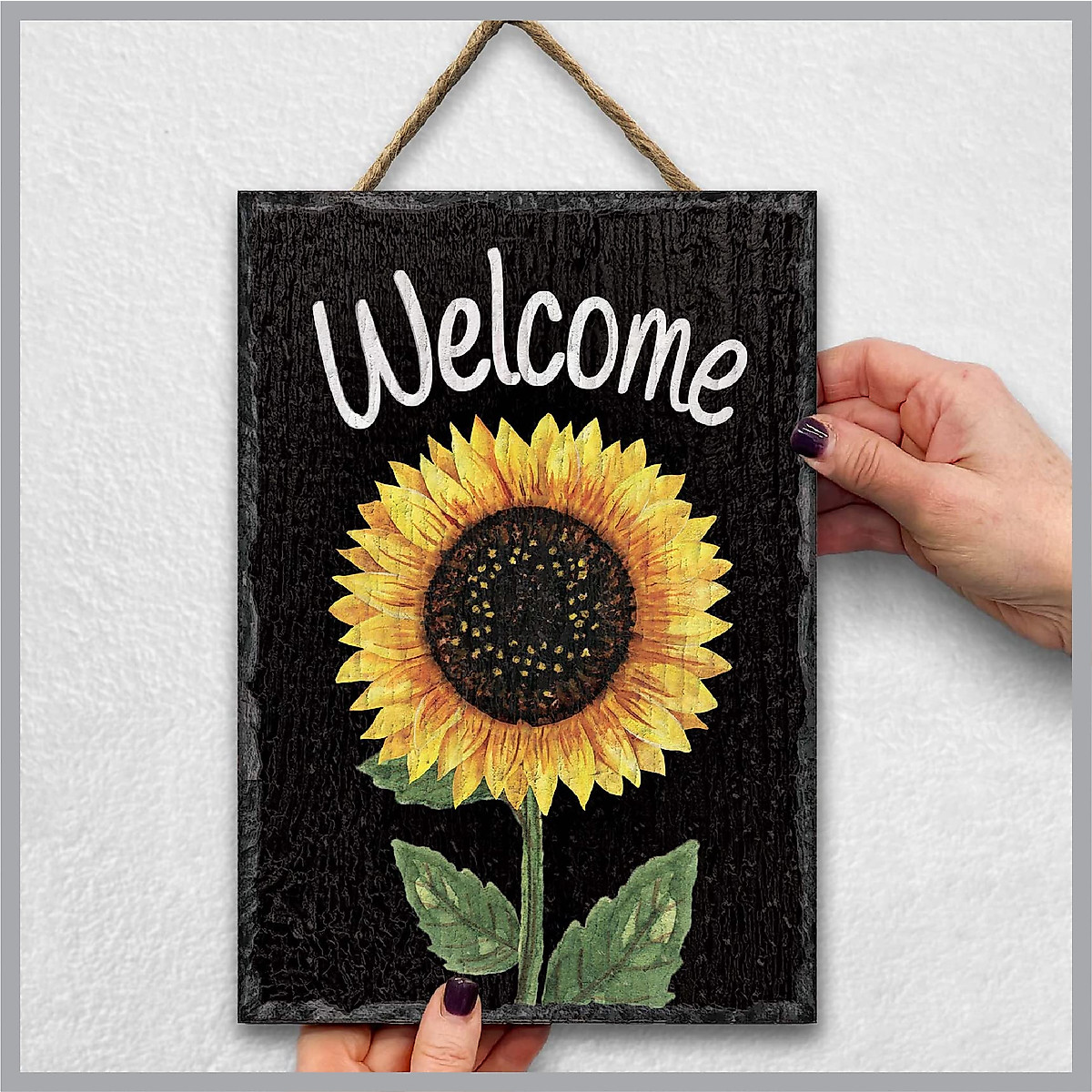 My Word! Sunflower Slate Impressions Wall Hanging Welcome Sign. Rustic Farmhouse Home Decor for your Living Room, Dining Room Kitchen, Bedroom – Large: 8”x11.25”
