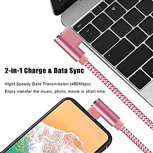 finekeep iPhone Charger Cord 3 FT, MFi Certified iPhone Charger Cable Short Lightning Cable 90 Degree Fast Data Cable Nylon Charging & Syncing Cord for iPad/iPhone13/12/11/XR/XS/Max/X(Pink), 3FT