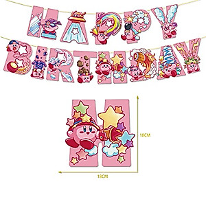 Kirby Birthday Party Decorations Supplies, 82 Pcs Cute Party Favors including Happy Birthday Banners, Balloons, Cake Toppers, Stickers, Party Favors for Girls' Birthday Party, Princess Party