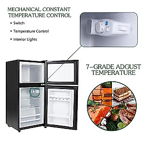 SAGENHAFT Double Door Mini Fridge with Freezer, 3.5 Cu.Ft Compact Refrigerator with Adjustable Thermostat,Compact Refrigerator for Bedroom, Dorm,Home Office,Black