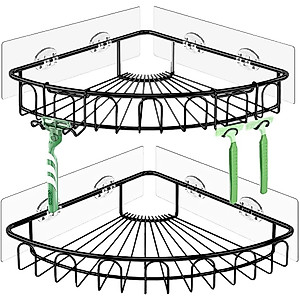 Orimade 2 Pack Corner Shower Caddy Stainless Steel with Hooks bundle with Corner Shower Caddy with Soap Holder 3 Pack Black