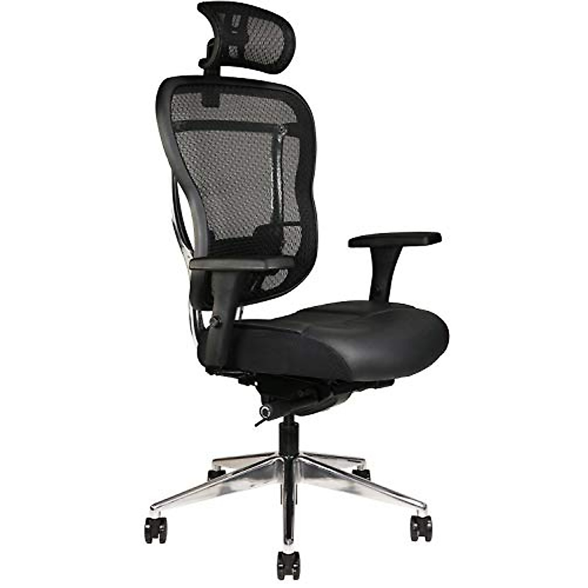 Oak Hollow Furniture Aloria Series Office Chair Ergonomic Executive Computer Chair, Genuine Leather Seat Cushion, Mesh Back, Adjustable Lumbar Support Swivel and Tilt High-Back (Black, Headrest)
