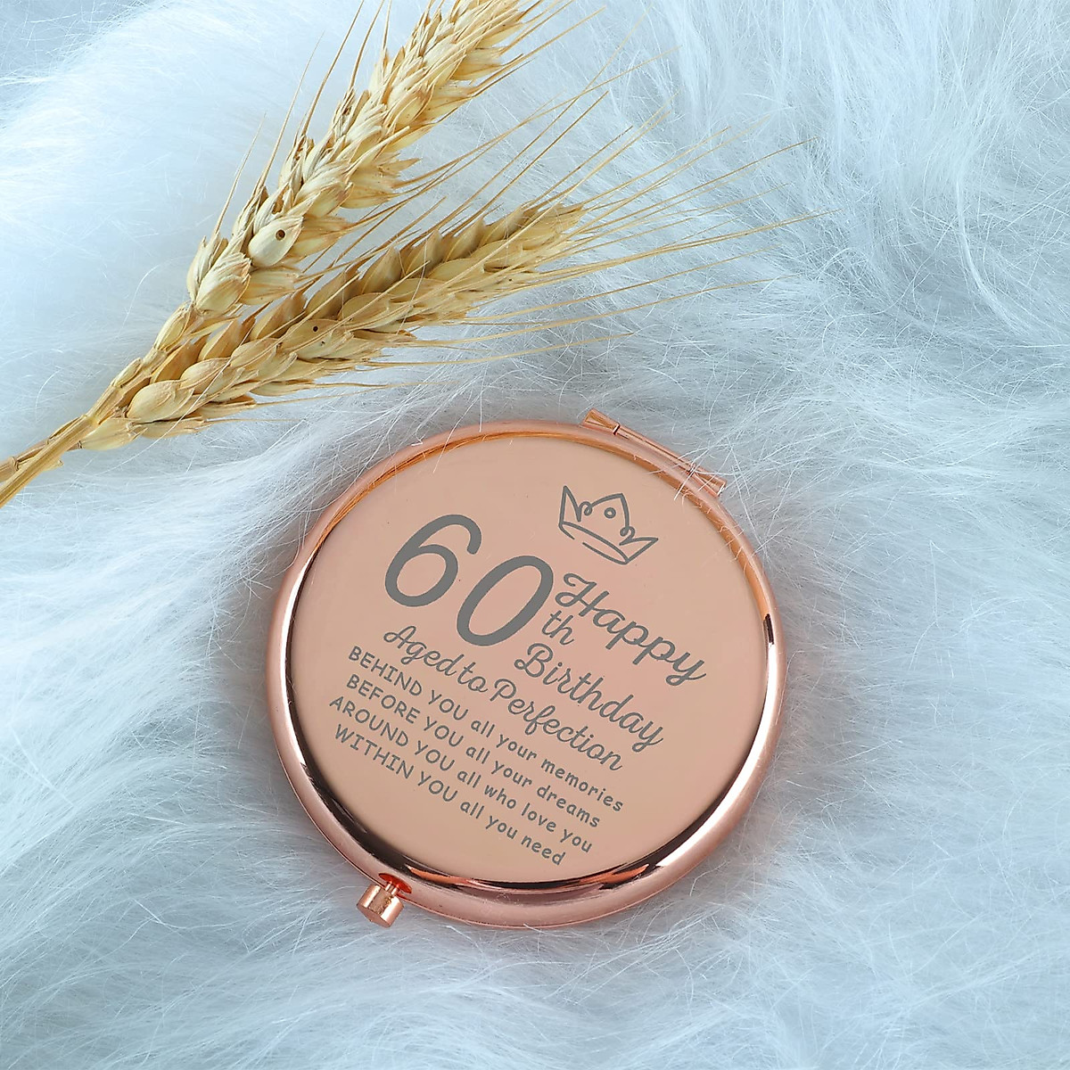 60 Year Old Birthday Gifts for Women Rose Gold Compact Cute for Purse Travel Folding Hand Mirror for Grandma Wife Teacher Best Friend BFF