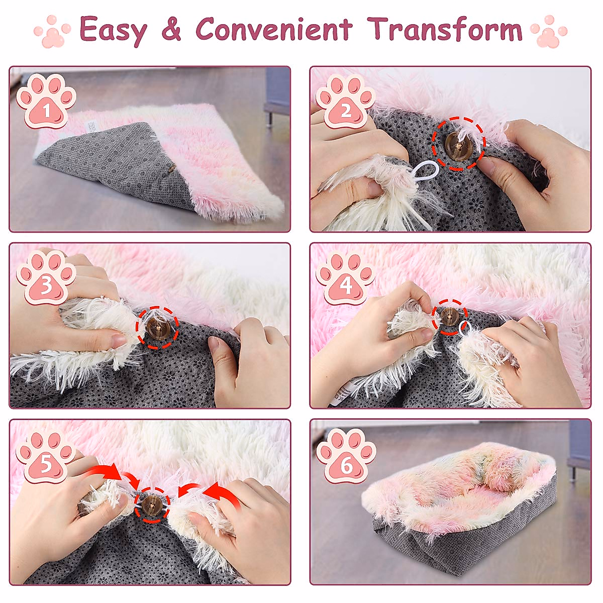 Chintu Rainbow Pet Bed Mat, Washable, Faux Fur, 24 x 20 Inches, for Small Medium Dogs and Cats, 2-in-1 Design