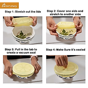 Carrot story Silicone Reusable Stretch Lids, Multipack of 10, BPA Free Reusable Stretch lids for Food Cans, Jars, Bowls, Fruits, and Vegetable, Microwave and Freezer Compatible
